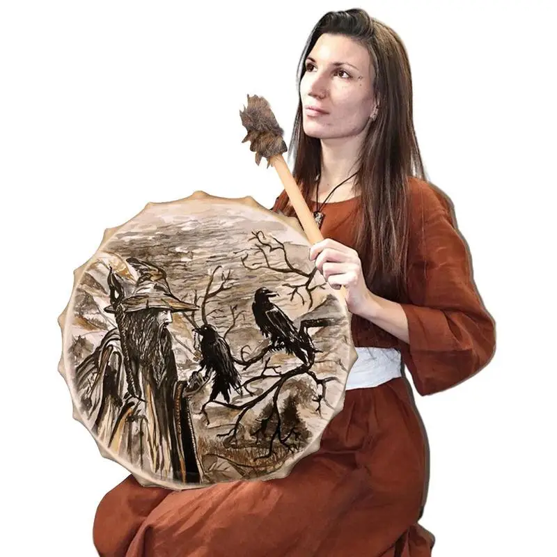 Shamanic Drums Old Man And Crow Shaman Drumsfor Adults Symbol Of The ...
