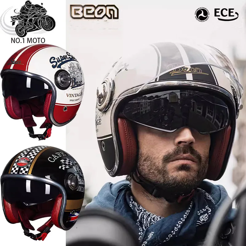 Beon-Motorcycle-Helmet-Retro-Dual-Lens-Half-Helmet-Open-face-Capacete ...