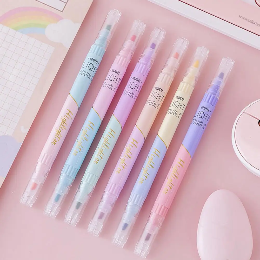 6Pcs/Set Highlighter Pen Double Head Bright Color 12 Colors Students ...