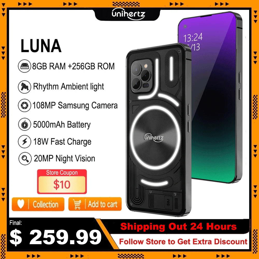 Unihertz Luna Smartphone Rhythm Ambient LED strip Music Phone 8GB RAM ...