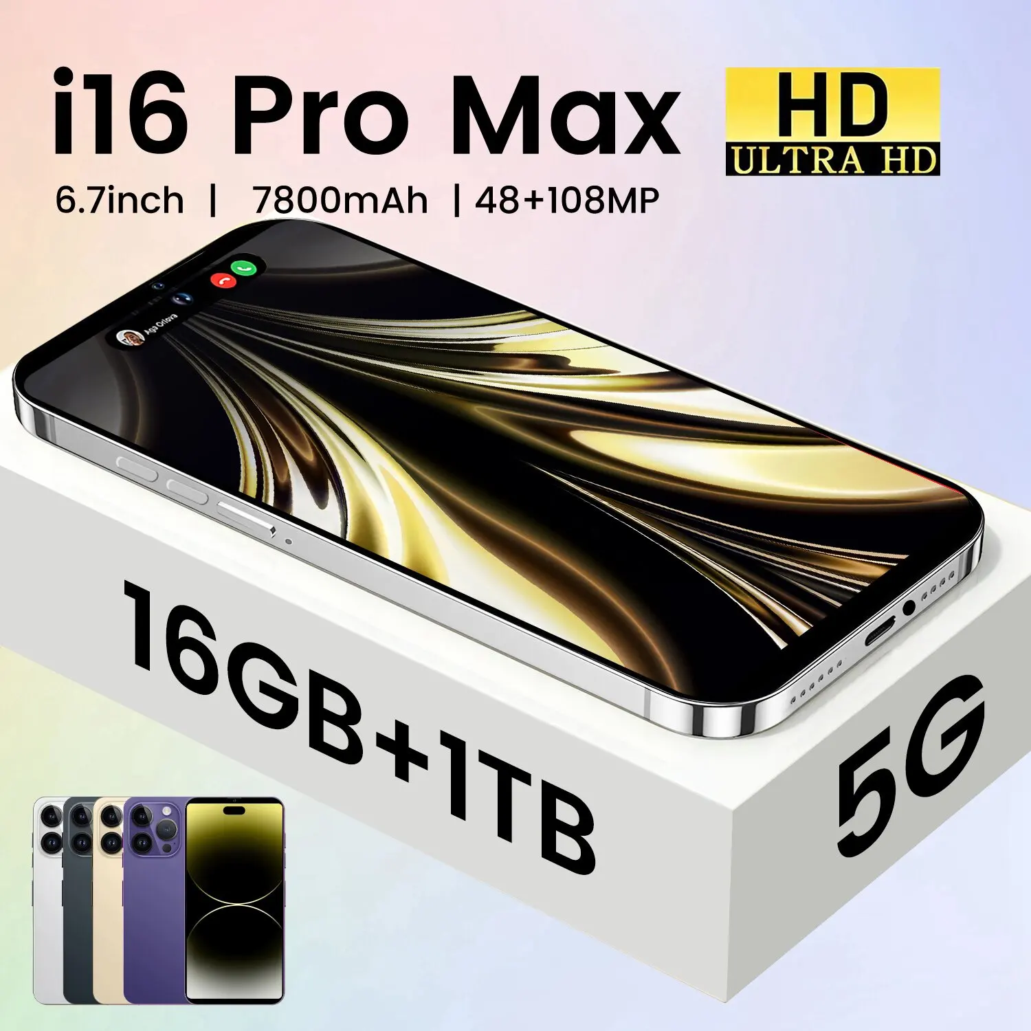 Global Version HD i16 Pro Max Smartphone 6.7 Inch Original Full Screen Phone 16GB+1TB 7800mAh ...