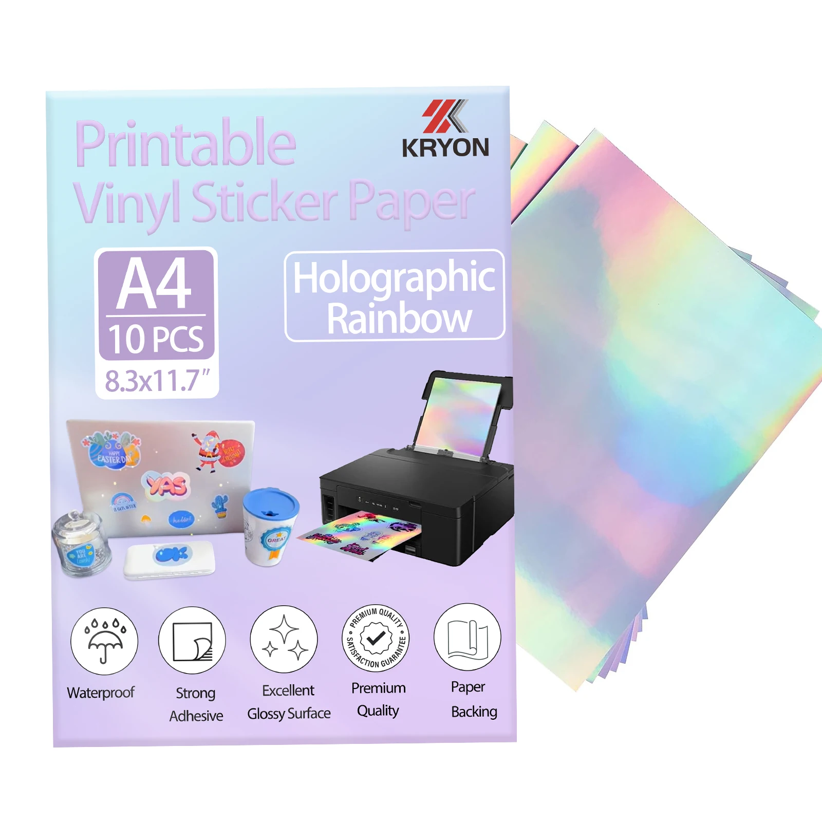 A4 10 PCS Rainbow Holographic Printable Sticker Paper for Ink jet ...