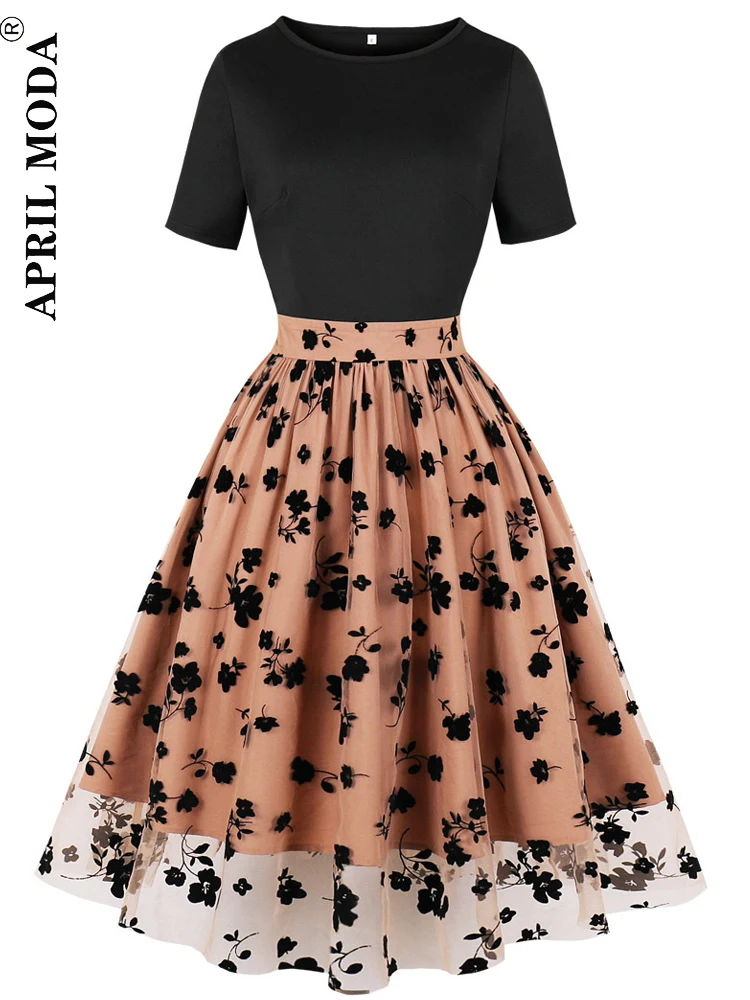 Patchwork-Mesh-Vintage-Swing-Party-Dress-Elegant-Black-Embroidery ...