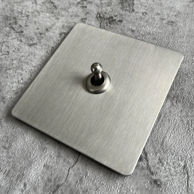 Matte-Stainless-Steel-Brushed-Panel-Wall-Light-Round-Rod-Toggle-Switch ...