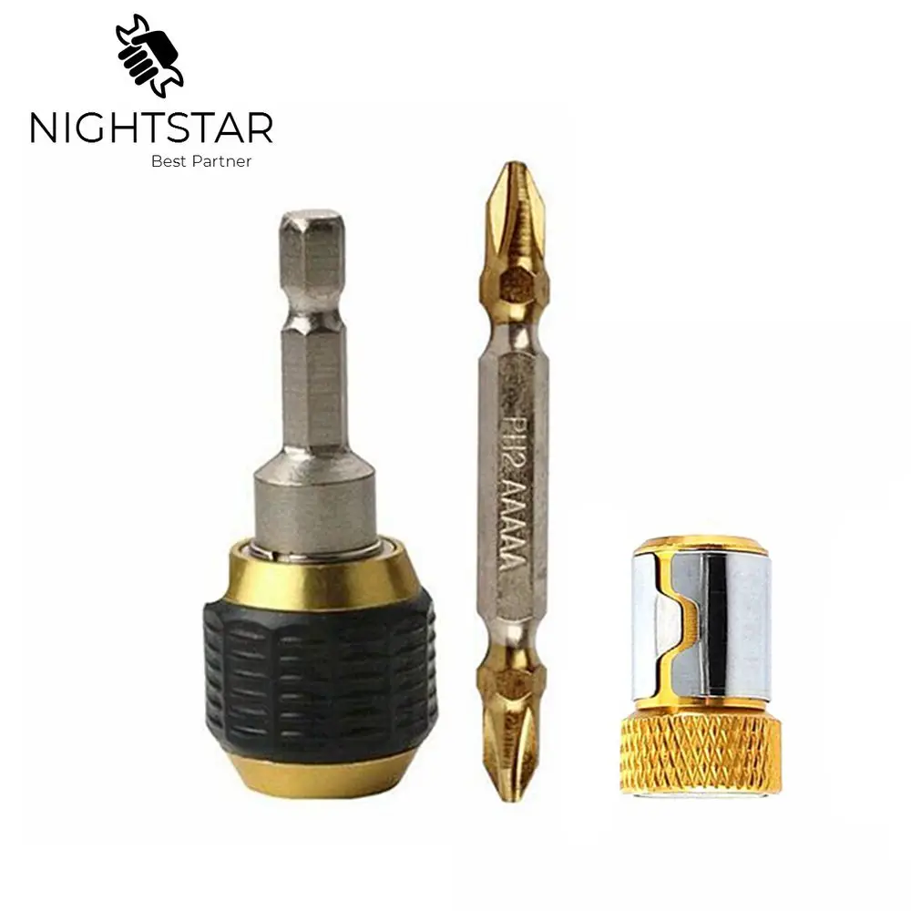 티타늄 코팅 PH2 크로스 더블 헤드 스크루 드라이버 비트, 드릴 척 1/4 육각 섕크, 퀵 체인지 커넥터, 마그네틱 링, 3 ...