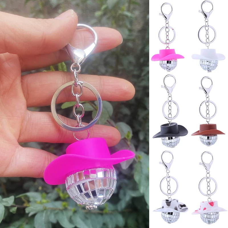 Disco-Ball-Keychain-Reflective-Cowboy-Hat-Pendant-Keyrings-Fashion-Bags ...