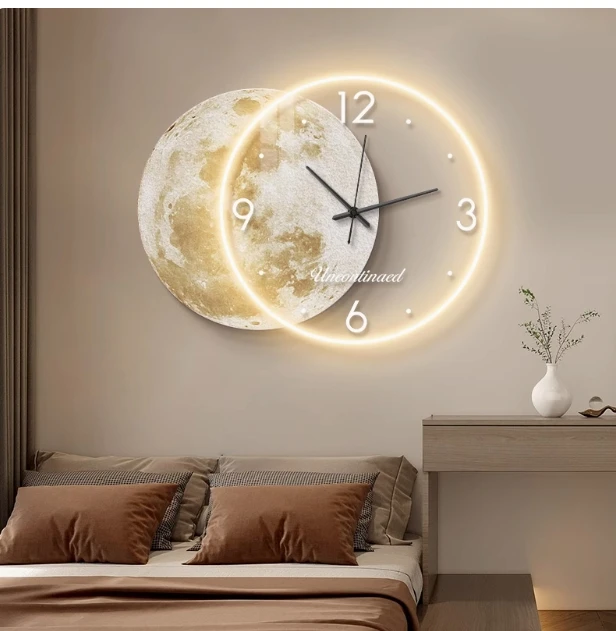 Moon-decoration-living-room-clock-high-end-wall-clock-dining-room-light ...
