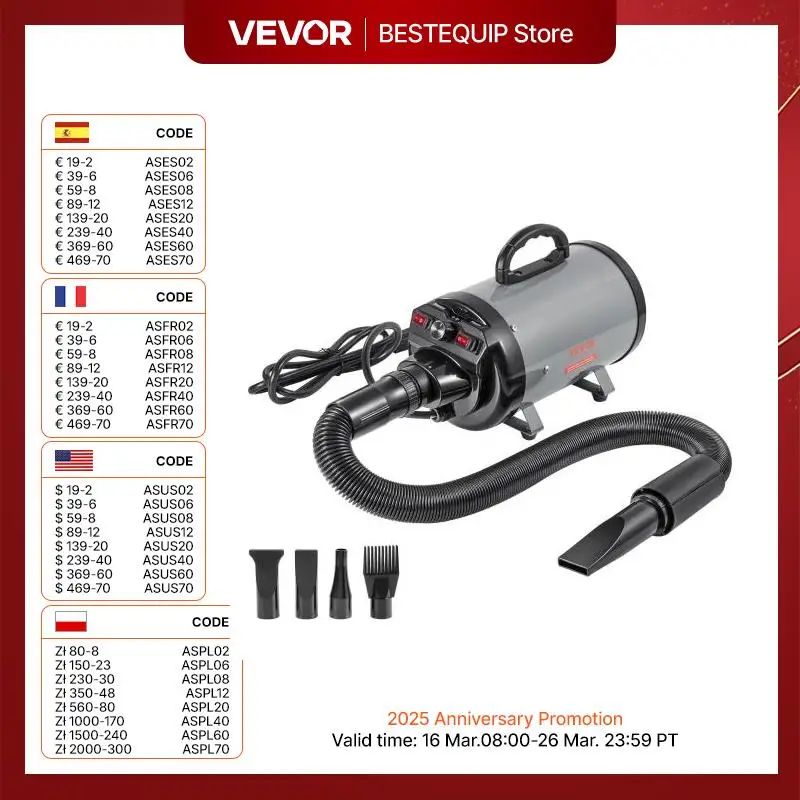 VEVOR 2000W/2.7HP Suszarka dla psów z Polski za $54.49 / ~214zł ...
