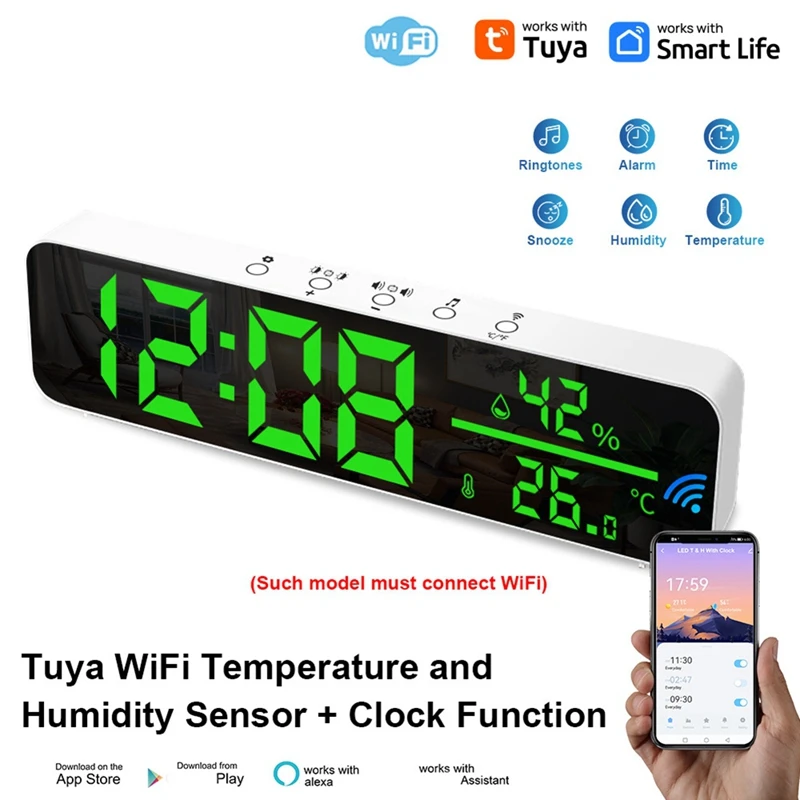 Tuya-Wifi-Temperature-And-Humidity-Alarm-Clock-Multi-Function-LED ...