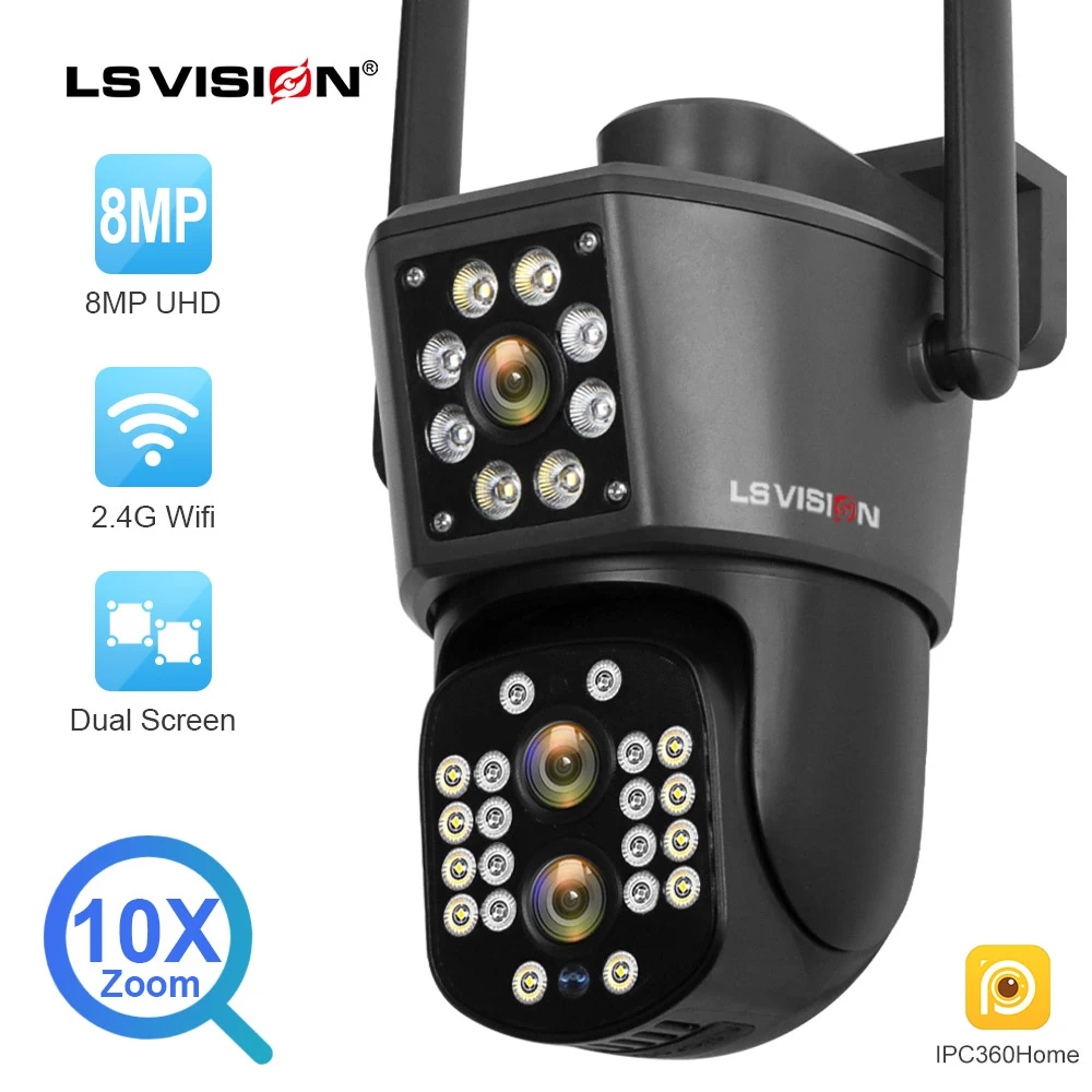 LS VISION Câmera IP de Ligação ao Ar Livre, 3 Lentes, Tela Dupla, WiFi ...