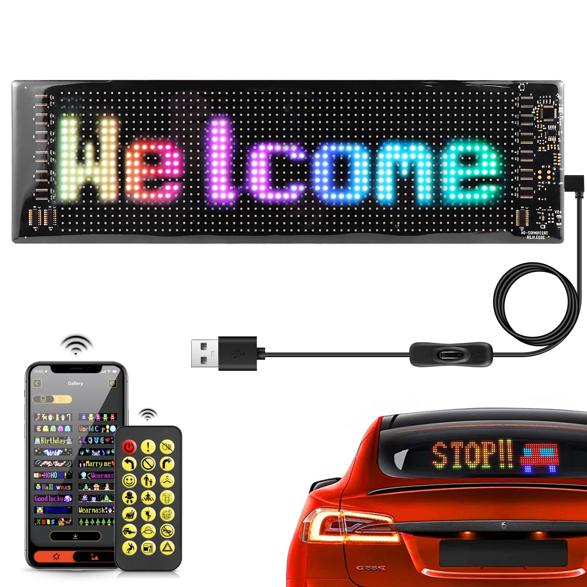 Flexible-USB-5V-Led-module-Sign-Bluetooth-App-Control-Car-Scrolling ...
