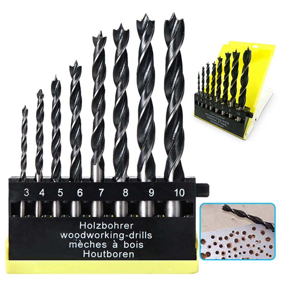 8pc-3-10mm-Three-Pointed-Woodworking-Drill-Bit-Plastic-Box-Straight ...