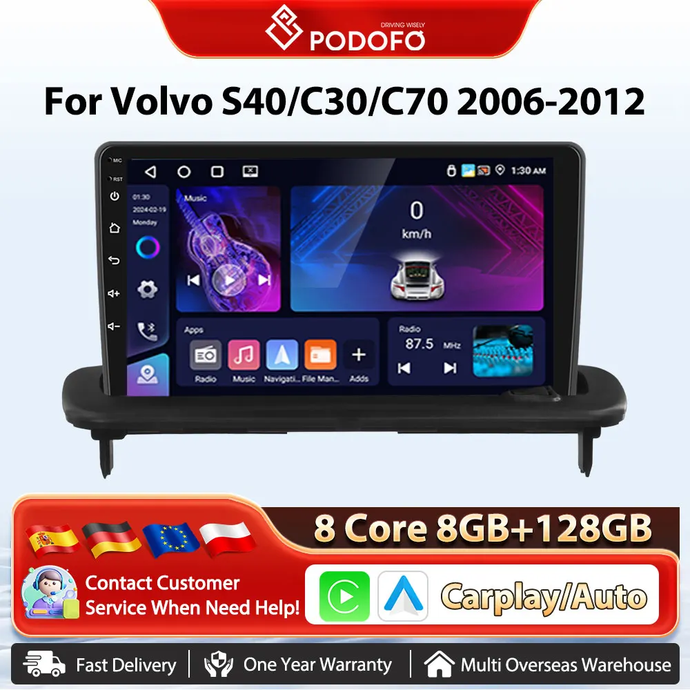 Podofo 9 "Android Auto pour Volvo S40/C30/C70 2006-2012 autoradio ...