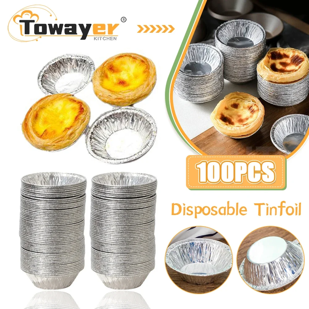 50-100Pcs-Reusable-Aluminum-Foil-Baking-Cups-Egg-Tart-Pan-Cupcake-Case ...