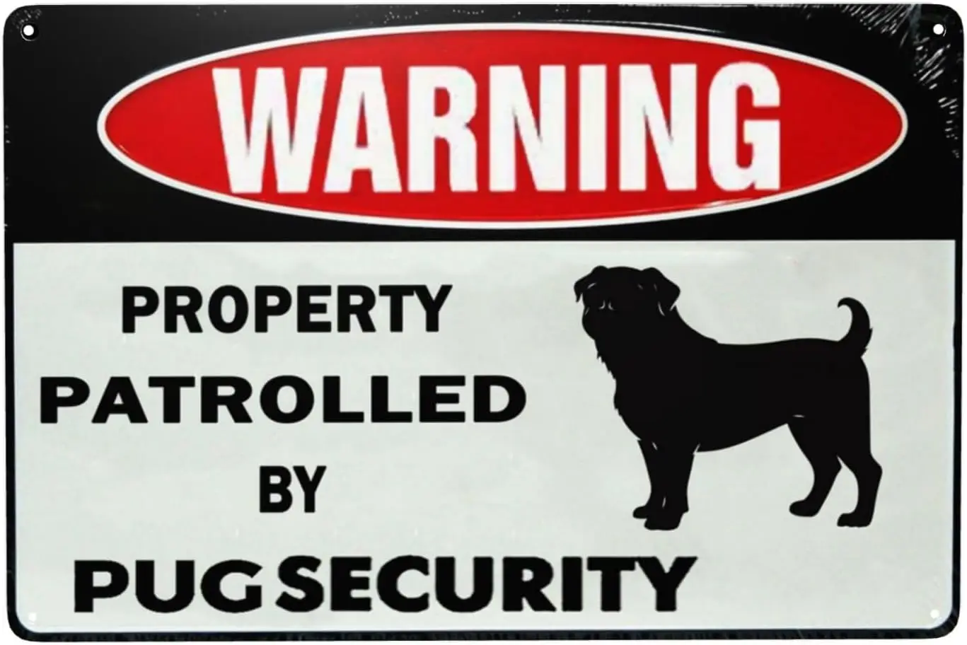 Pug Security Sign - Funny Metal Tin for Pug Lovers, Outdoor/Indoor Wall ...