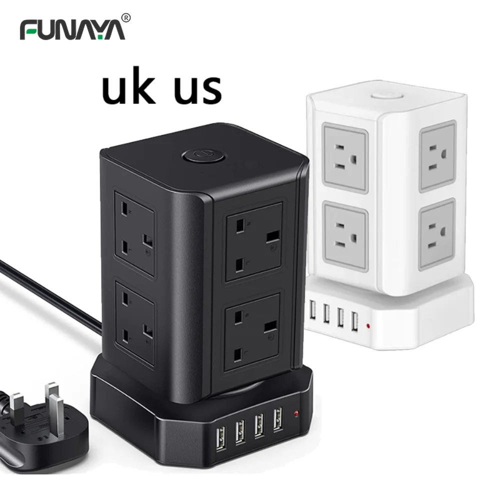 Tower-Power-Strip-Sockets-UK-US-Plug-8-Utlets-4-USB-AC110V-220V-10A ...