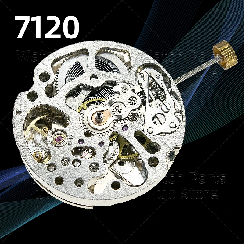 Automatic Watch Movement 7120 New Chinese Skeleton 3 Hands Silver ...