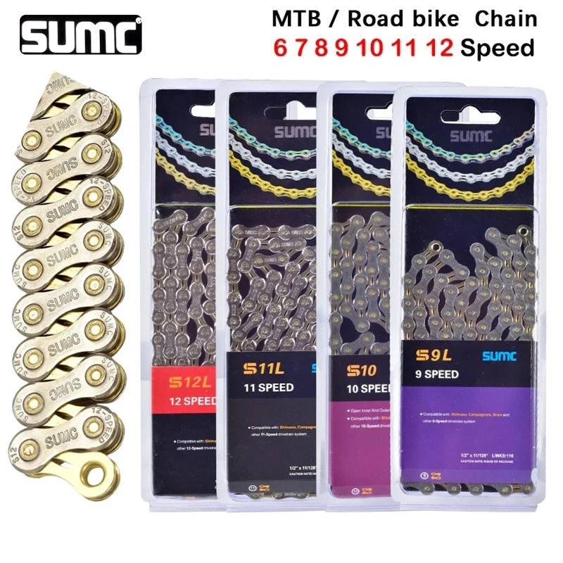 SUMC Bicycle Chain 8/9/10/11/12 Speed Titanium Mountain Bike Chain Semi ...