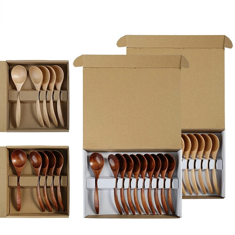 7inch-5-10PCS-Long-Handle-Soup-Wooden-Spoon-and-Wooden-Fork-Style ...