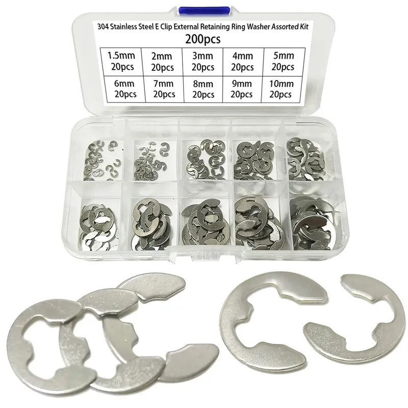 200pcs/304 stainless steel E-shaped open snap ring, C-shaped retaining ...