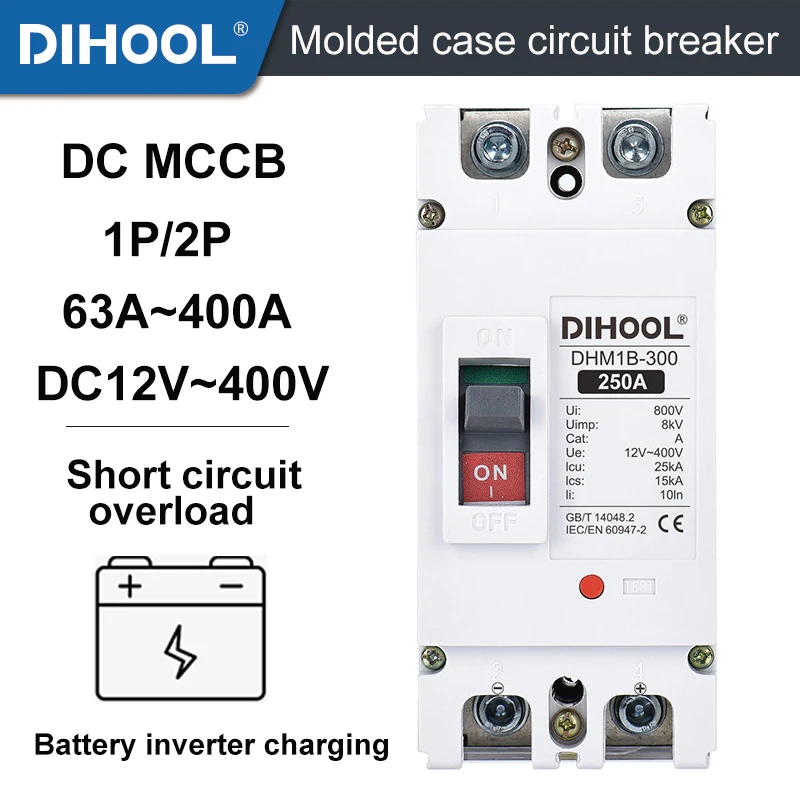 DC MCCB 12V 24V 48V 72V 100A 125A 250A เบรคเกอร์กรณีแบตเตอรี่200A 300A ...