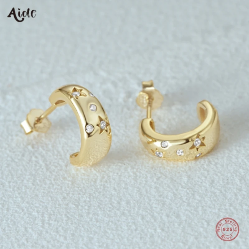 Aide-925-Sterling-Silver-Semicircle-Star-Pattern-Round-Zircon-Bar ...