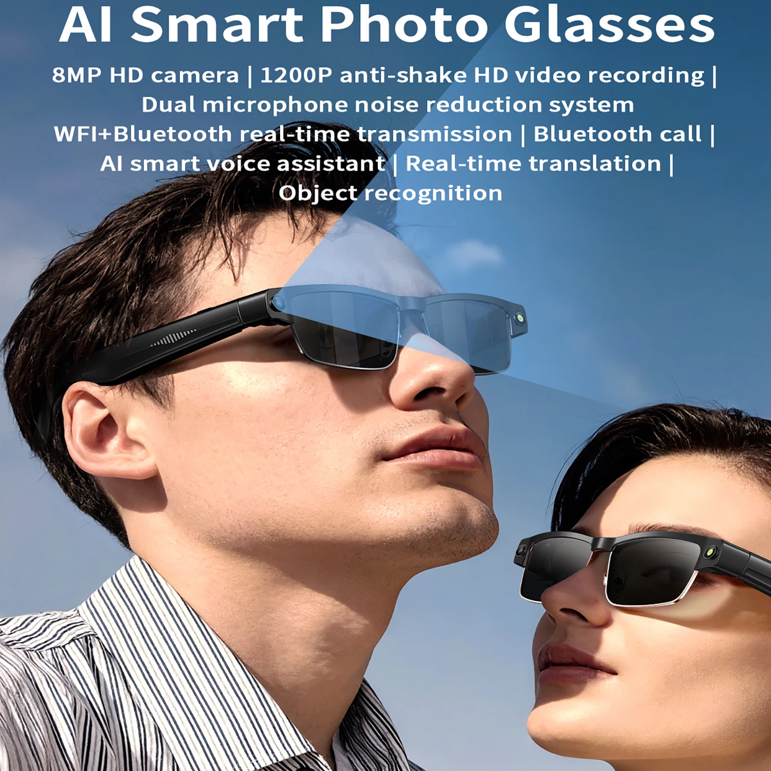 Smart AI Glasses Translate Bluetooth Call Music Voice Assistant Control ...