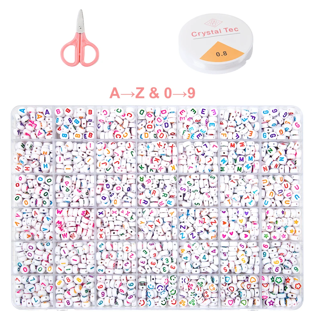 2100PCS-Alphabet-7x4mm-26-Letterings-10-Numbers-Kit-Box-Packing-White ...