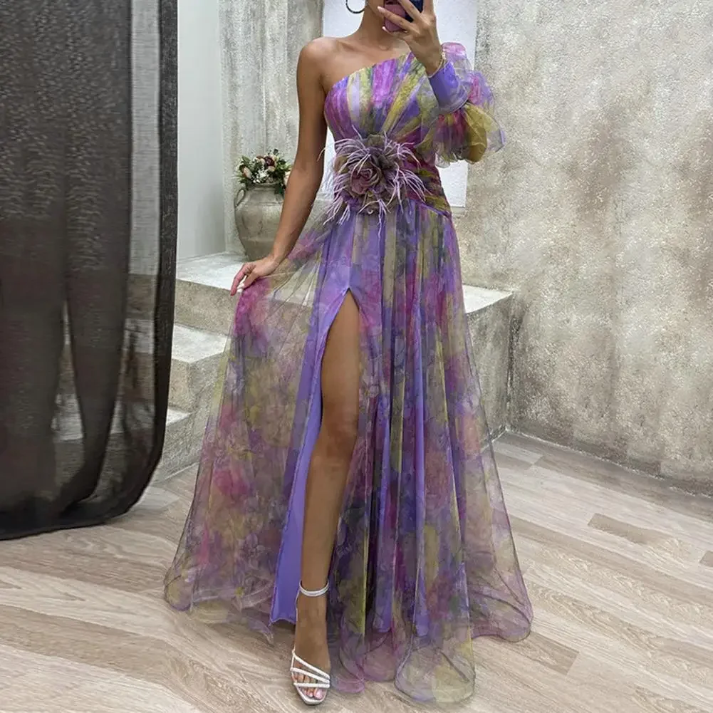 Elegant Formal Party Dress Elegant One Shoulder Tie-dye Ball Gown with ...