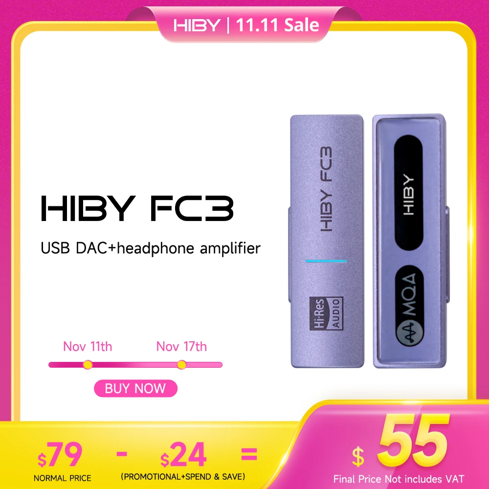 HiBy USB C 타입 DAC 오디오 동글, HiFi 디코더 헤드폰 앰프, DSD 128, 안드로이드 iOS Mac Win10 ...