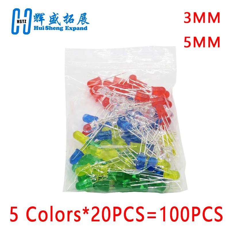100pcs-lot-3MM-5MM-LED-diode-5-colour-DIY-electronic-leds-kit-Light ...