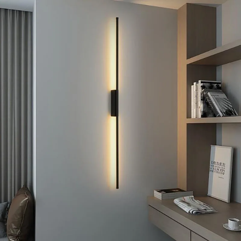 Led Wall Lamp Black Long Wall Light For Home Bedroom Living Room ...