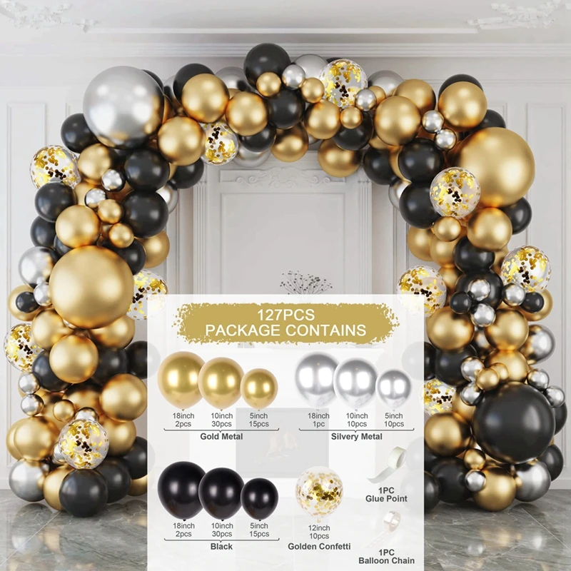 Black Gold Balloon Garland Arch Kit Confetti Latex Balloon Happy 30 40 ...