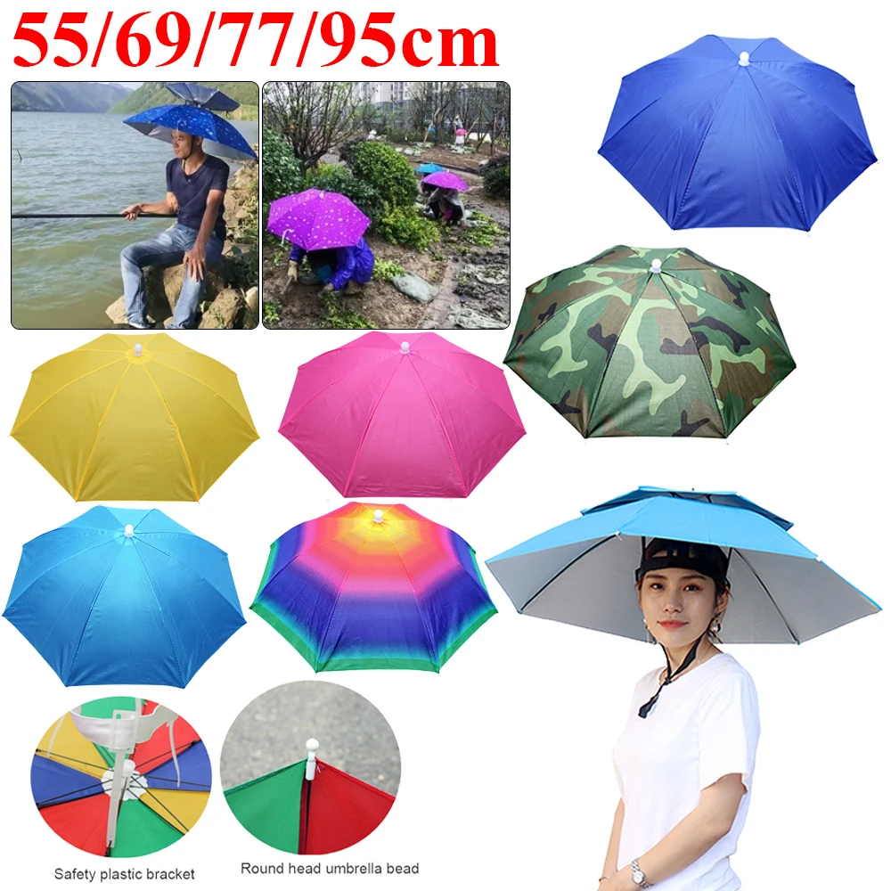 55/69/77/95cm Foldable Head Umbrella Hat Rainproof Cap Golf Outdoor Sun ...