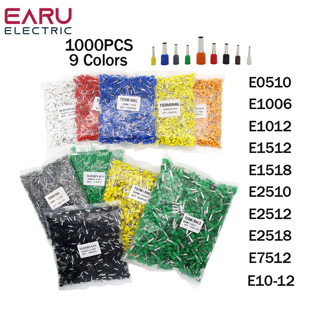 1000Pcs-Pack-E1518-E1012-E1512-E10-12-7512-Insulated-Ferrules-Terminal ...