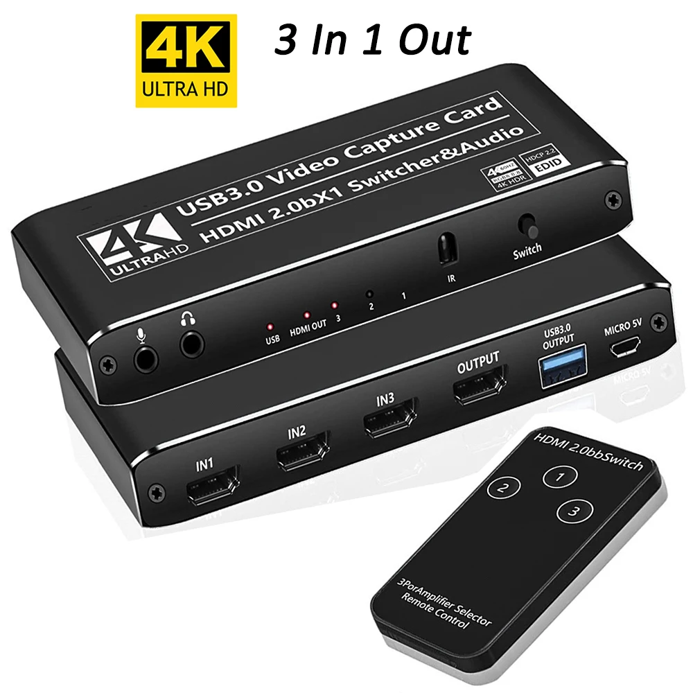 4K@60Hz HDMI Capture Video Card USB 3.0 3x1 Video Switch Audio Embedded ...