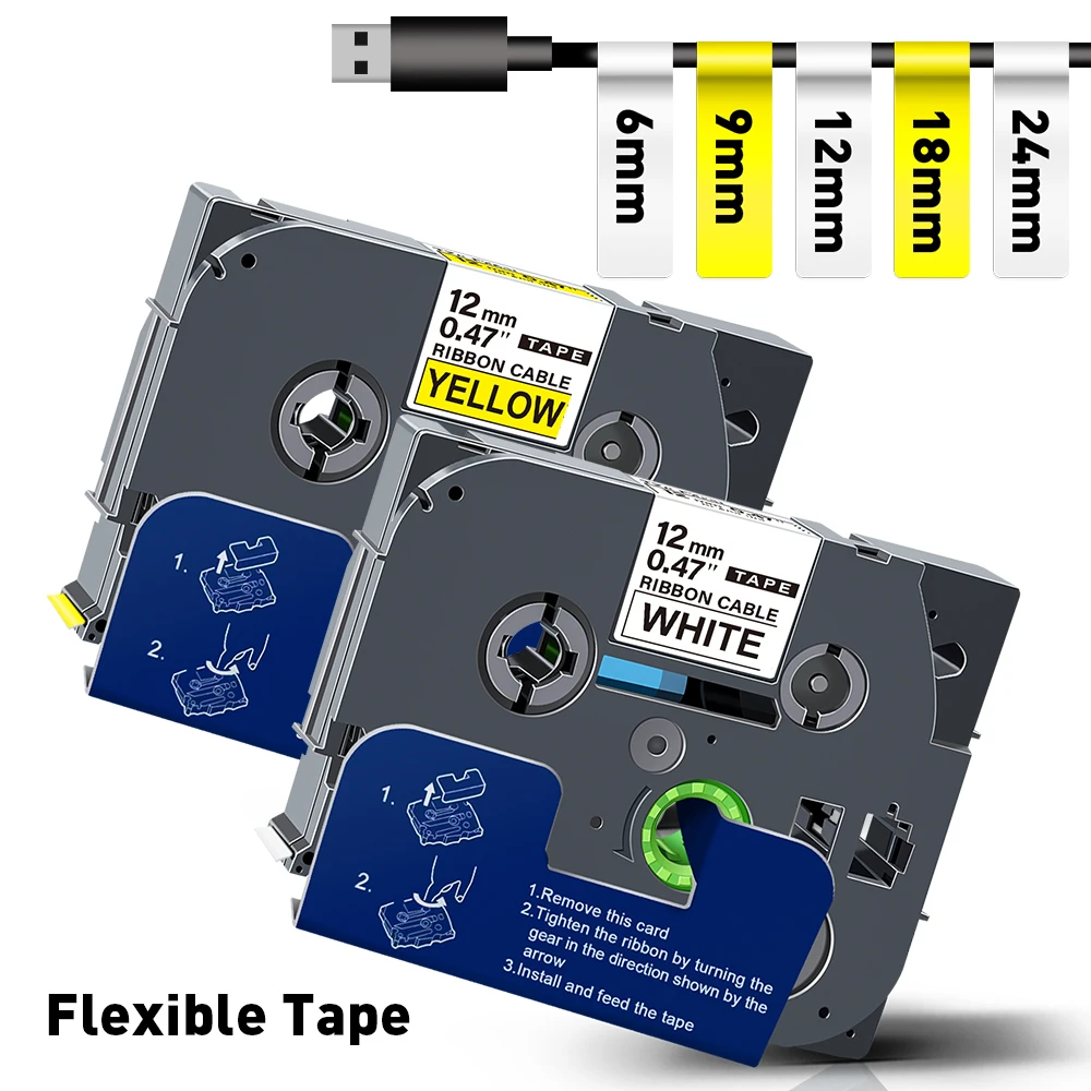 6/9/12/18/24mm Tape Cassette Compatible Brother Flexible ID Tape TZe FX231 FX221 FX241 FX631 ...