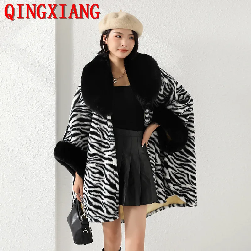 4-Colors-2022-Korean-Loose-Faux-Fur-Woolen-Leopard-Capes-Women-Winter ...
