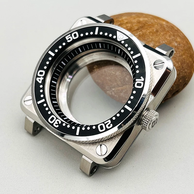 42mm-Silver-Square-NH35-Case-Knurled-Bezel-Seiko-Mod-Watch-Cases-Fits ...