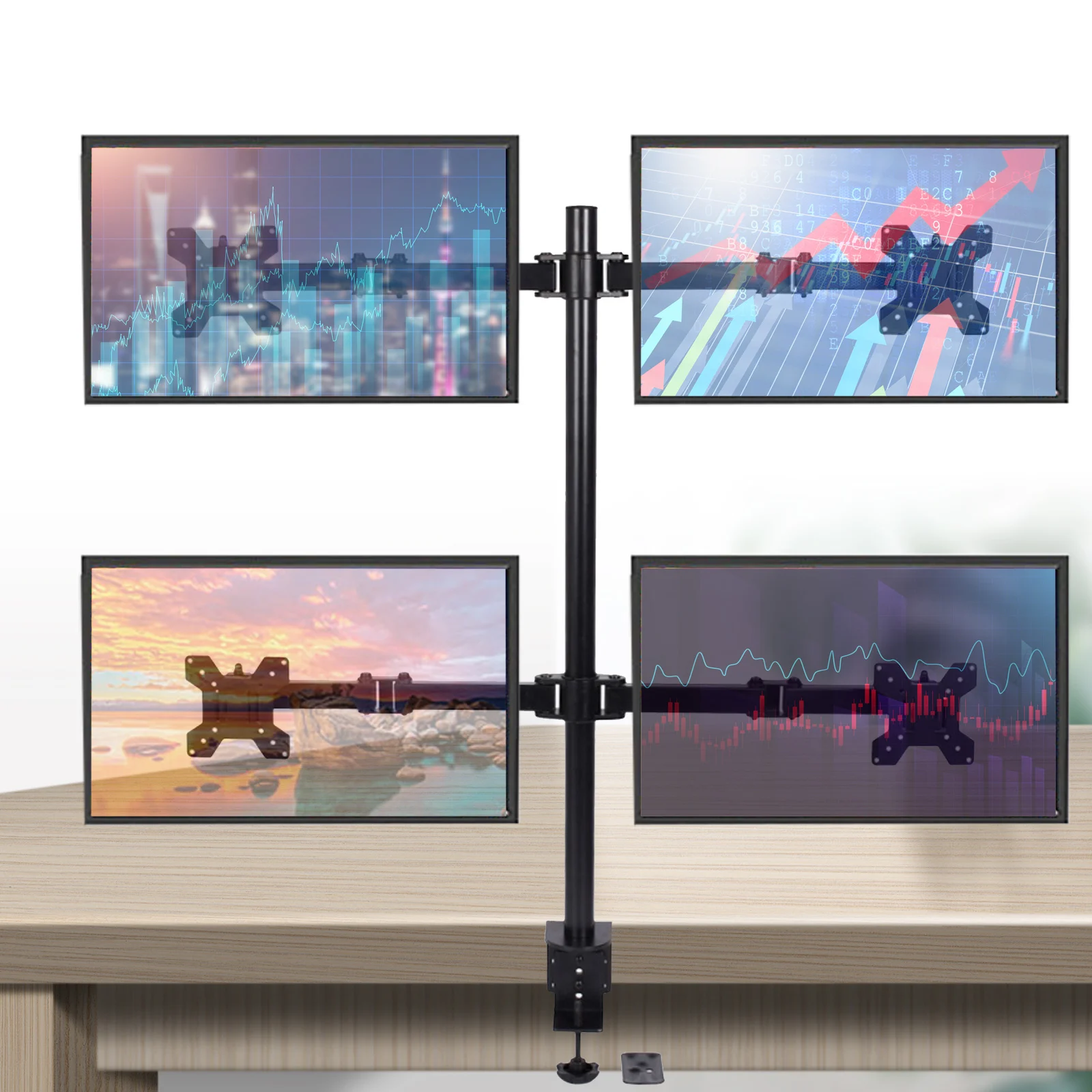 Quad-LCD-Monitor-Desk-Mount-Stand-Heavy-Duty-Fully-Adjustable-4-Screens ...