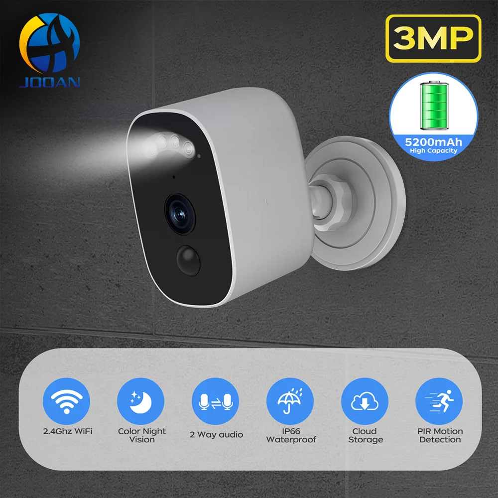 JOOAN 3MP WiFi Surveillance Camera Outdoor Wireless Battery Powered ...