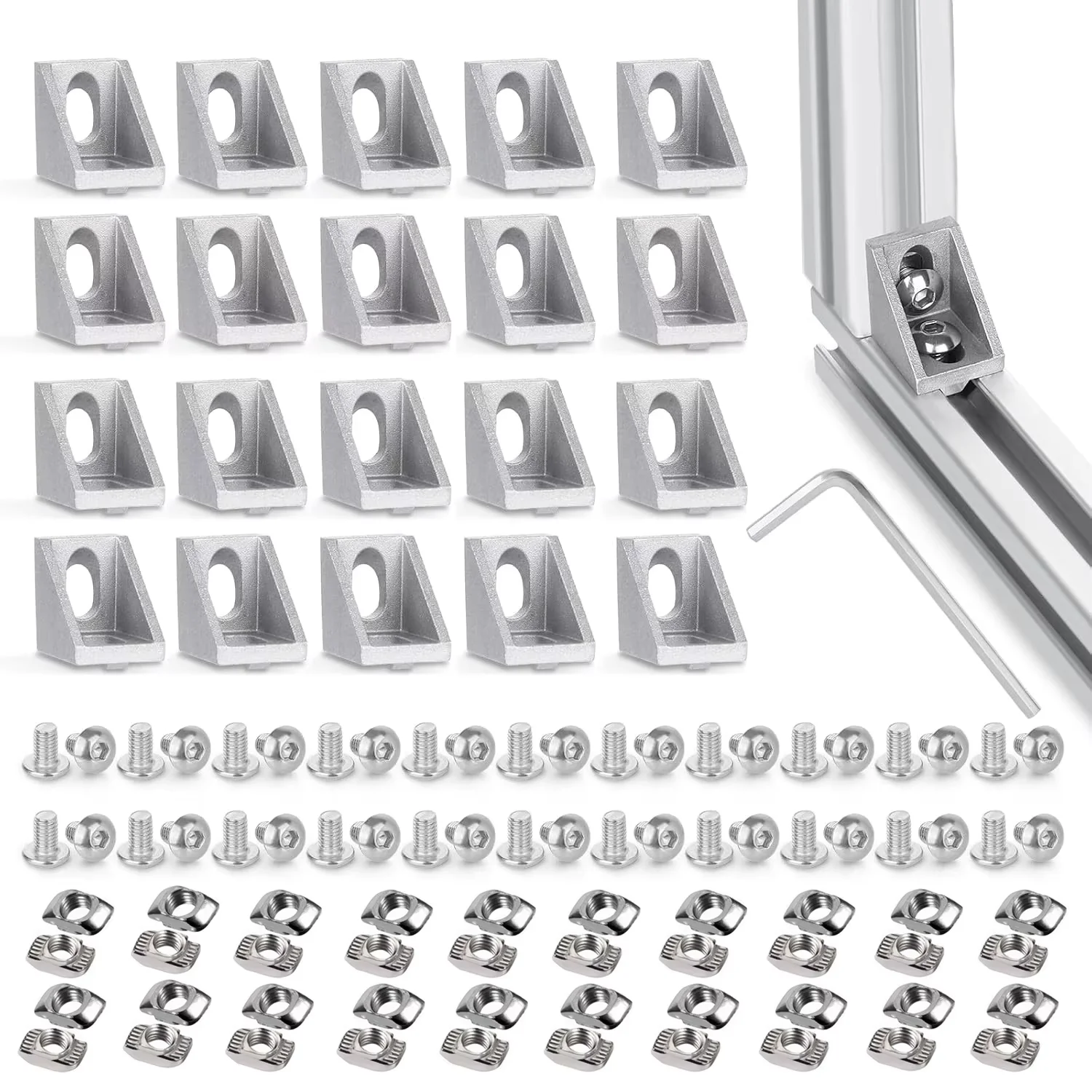 40Pcs Drop in T Nuts and Hex Screw Bolt for Slot 6mm ,20Sets Corner ...