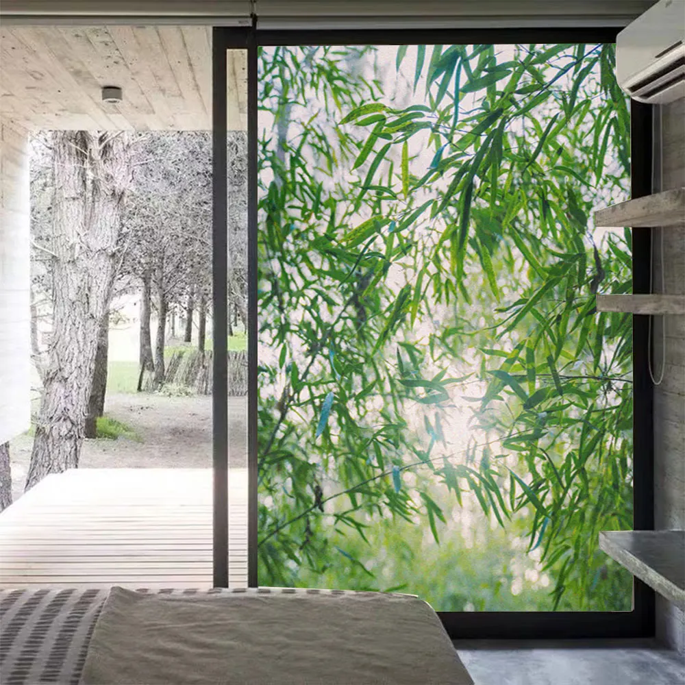 Privacy-Glass-Window-Film-Bamboo-Leaf-Pattern-Glass-Door-Sticker-Glue ...