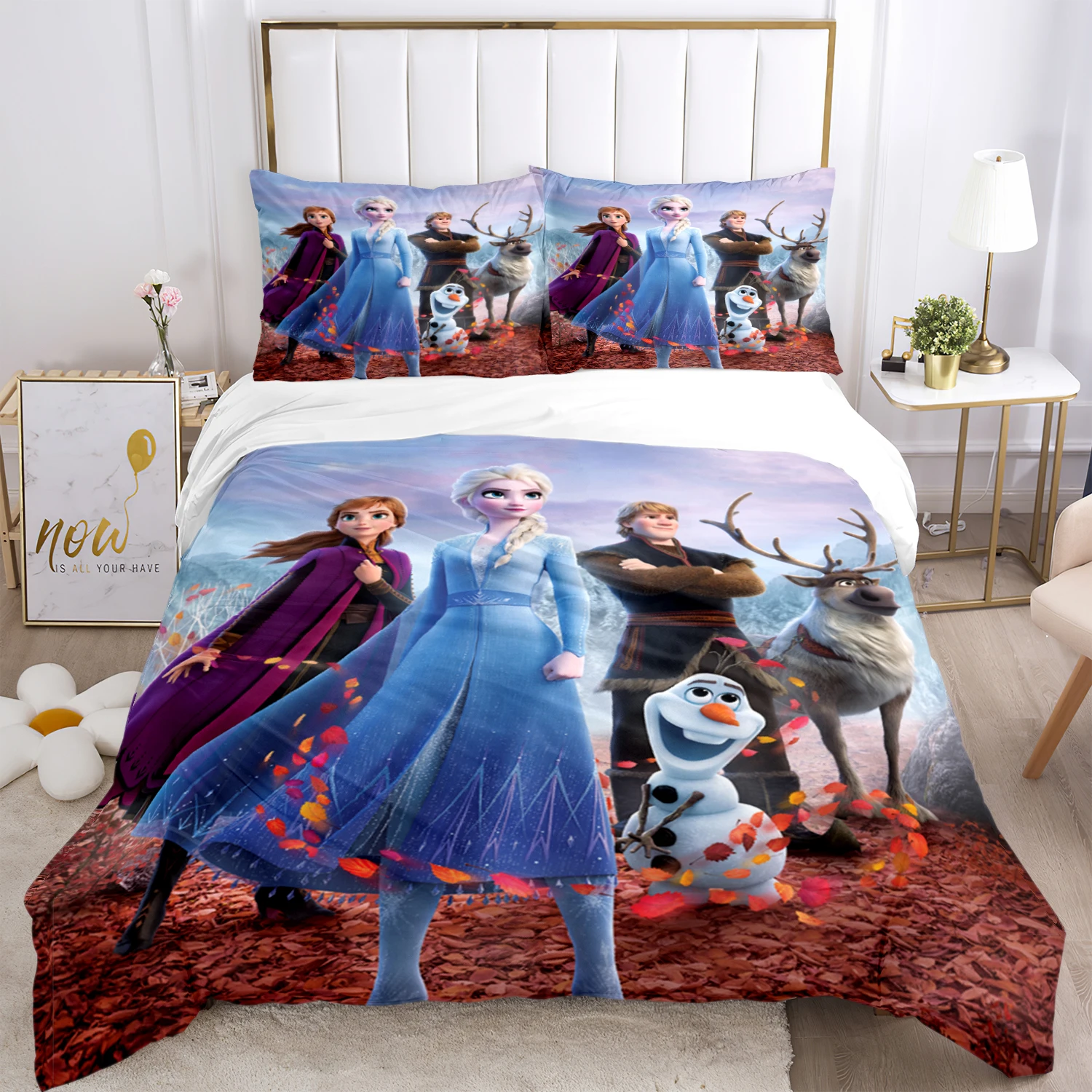 Disney-Cartoon-Frozen-Elsa-Print-Three-Piece-Bedding-Set-Cover-Set-With ...