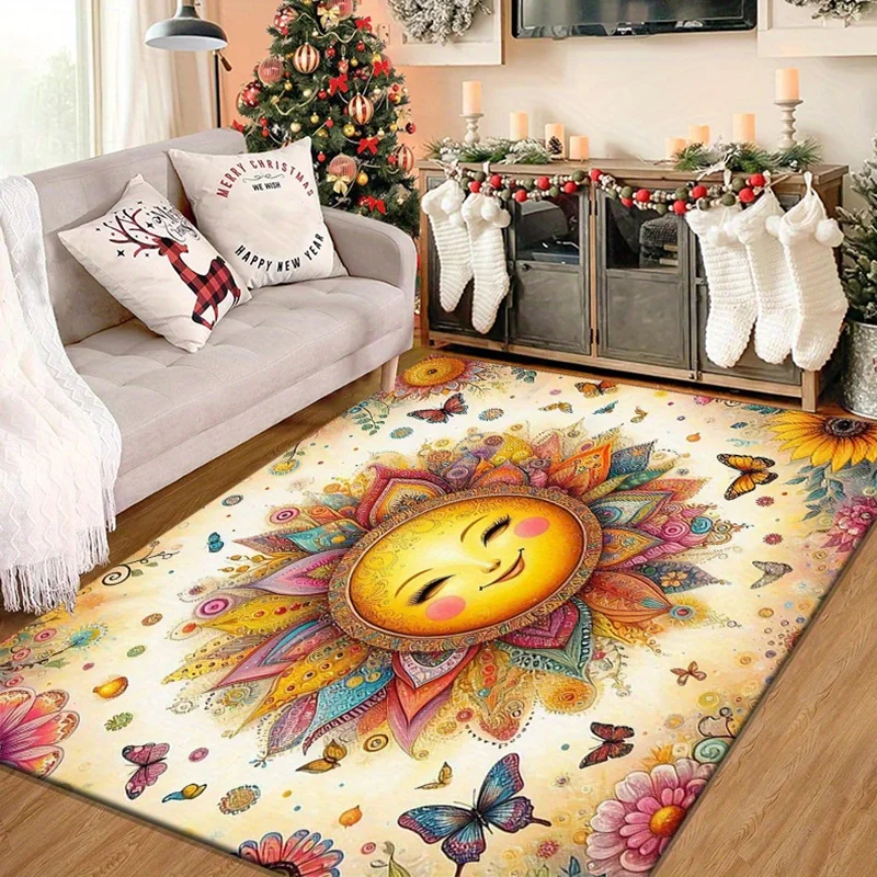 Smiling Sunflower Rug for Bright Living Spaces Floral Area Rugs | Happy ...