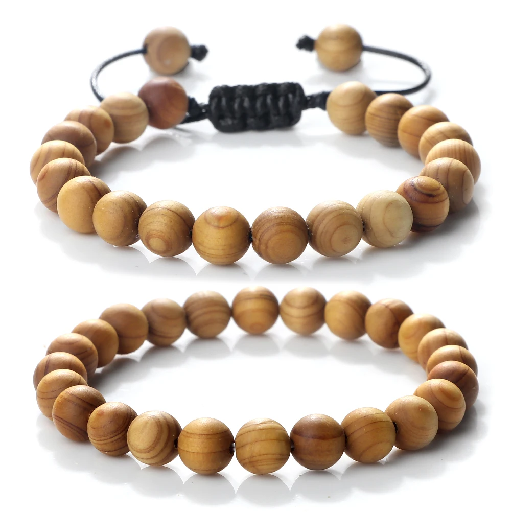 High-Quality-Cliff-Cypress-Wooden-Beads-Bracelets-Women-Men-Meditation ...