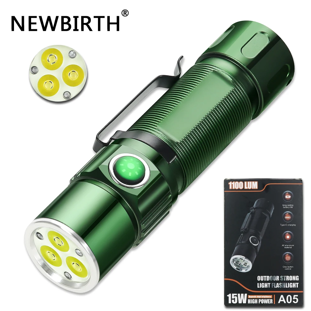 New-3-LED-Flashlight-1100LM-EDC-Torch-Outdoor-Bright-Type-C-Charging ...