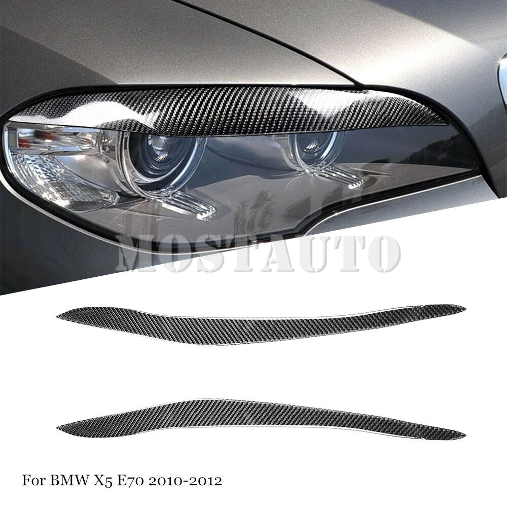 For-BMW-X5-E70-X6-E71-Soft-Carbon-Fiber-Headlight-Eye-Lid-Eyebrow-Trim ...