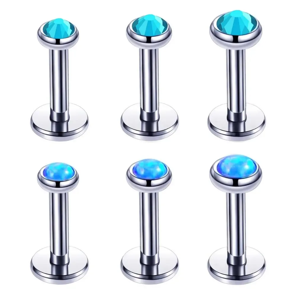 6X 3/4/5mm Opal Crystal Labret Monroe Lip Ring Stud Steel 6/8/10/12mm ...