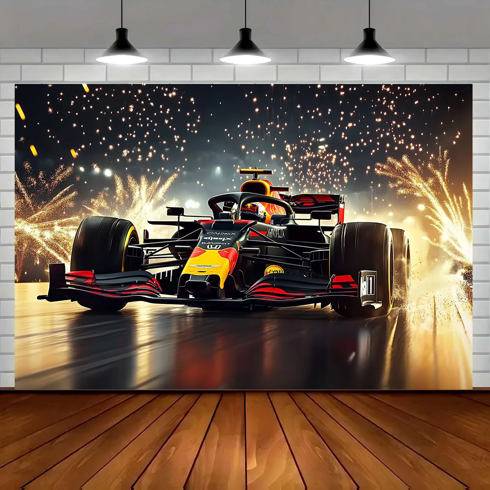 1 2D Formula racing theme photo banner with sparks - bright red and ...